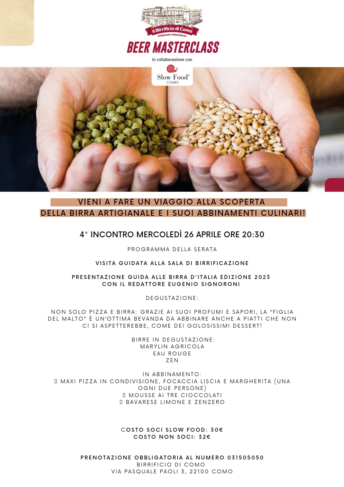 Beer MasterClass – Nuovo Appuntamento – Slow Food Como e Lecco